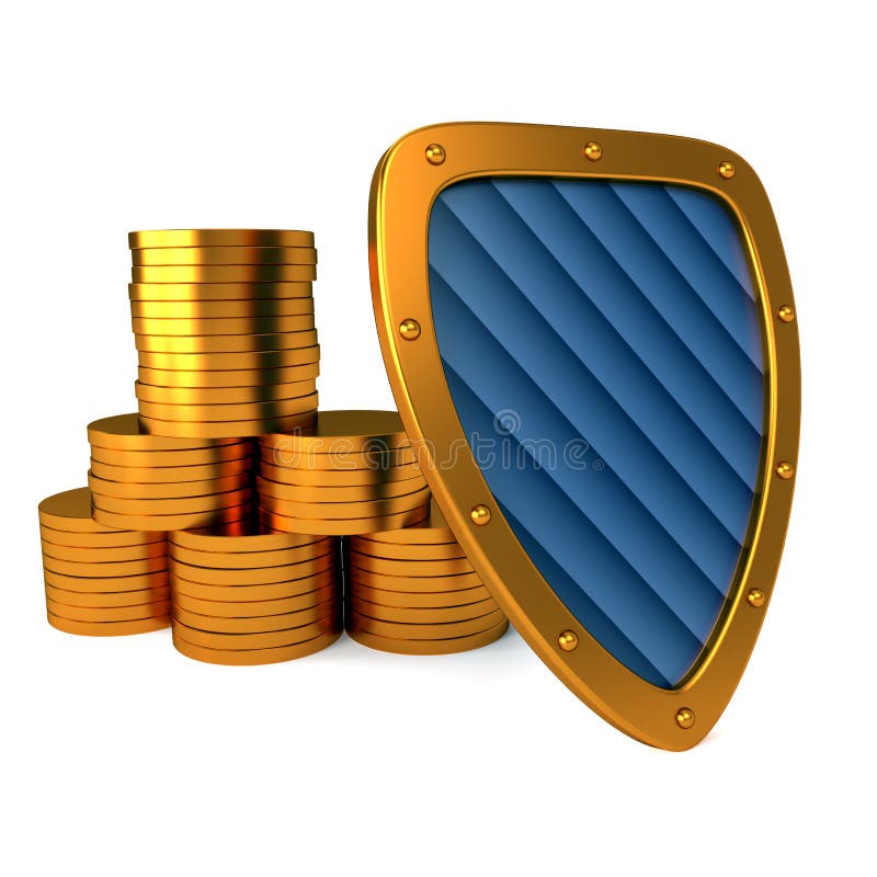 Shield with coins stock illustration. Illustration of gold - 60184627