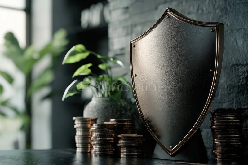 A Shield with Coins on Top of it Stock Illustration - Illustration of ...
