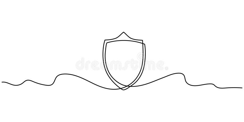 Shield in Continuous Line Drawing Style on White Background. Line ...