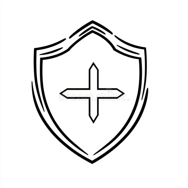 Shield with Cross Doodle Vector Icon, Eps 10. Stock Illustration ...