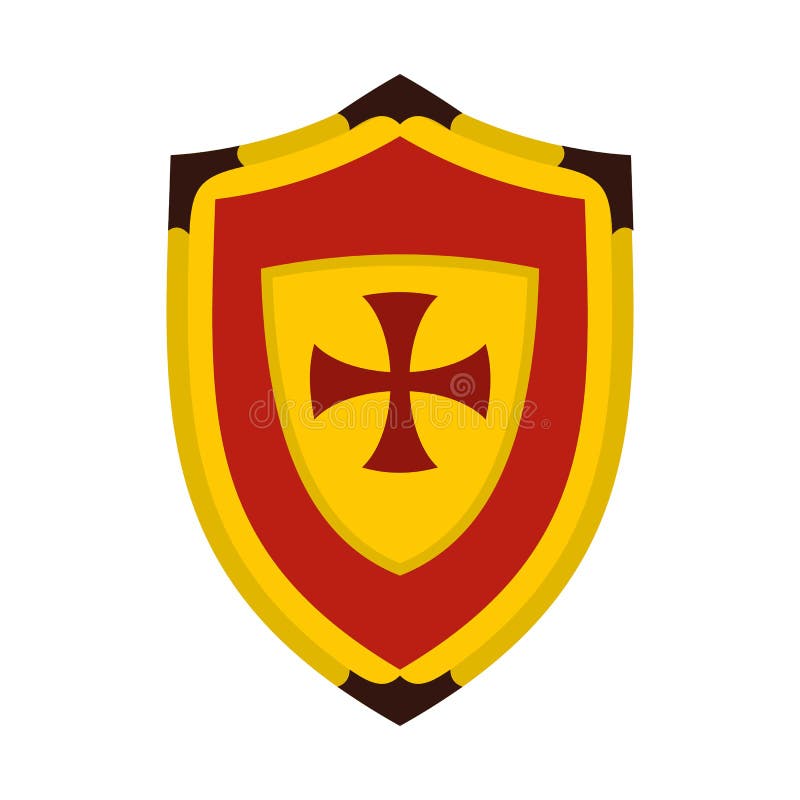 Shield with Cross Icon, Flat Style Stock Vector - Illustration of ...