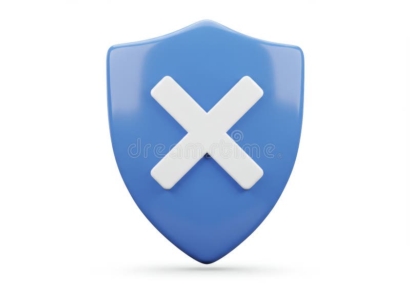 Shield with Cross Icon Indicates Protection Failure on White Stock ...