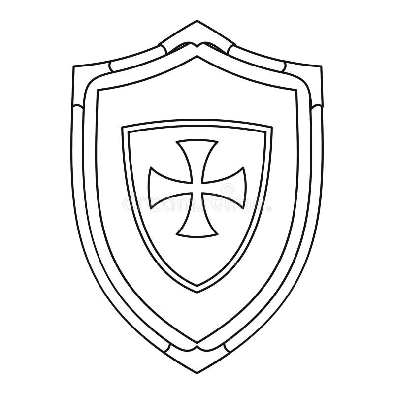 Shield with Cross Icon, Outline Style Stock Vector - Illustration of ...