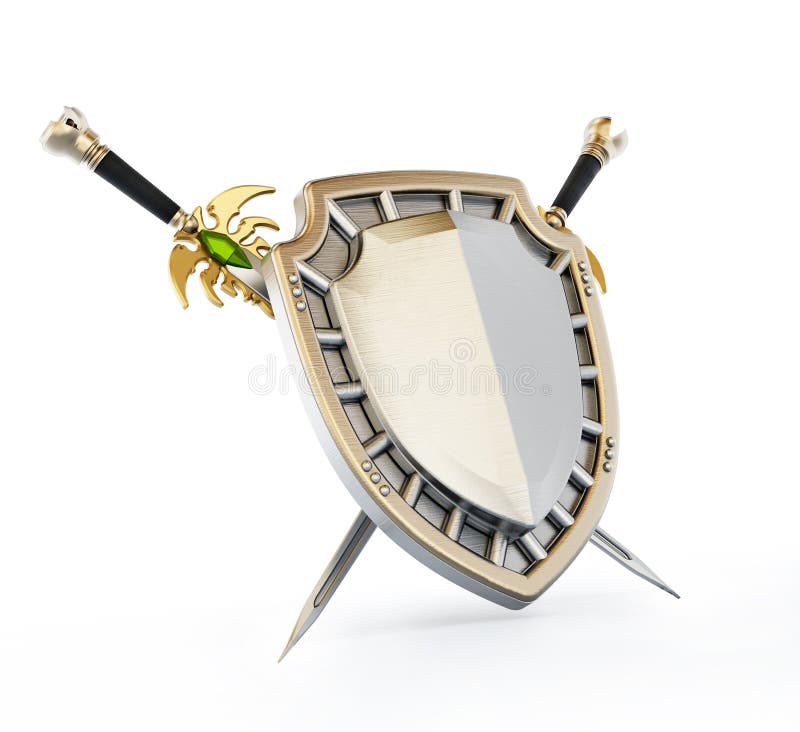 Shield and Crossed Swords. 3D Illustration Stock Illustration ...