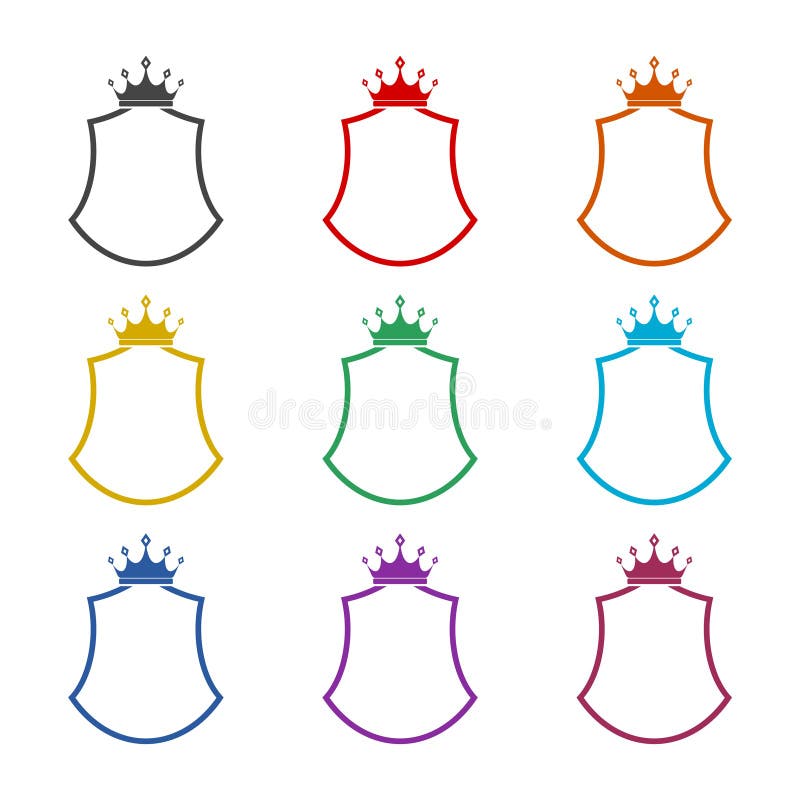 Shield and Crown Logo Template. Set Icons Colorful Stock Vector ...