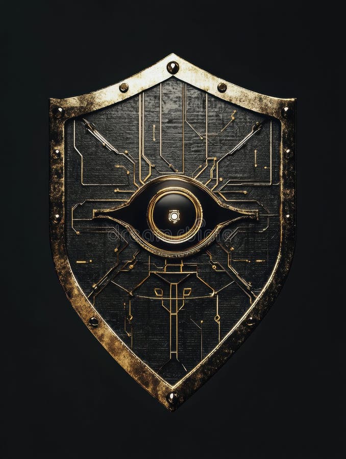 Shield Design Featuring Cybernetic Patterns and a Robotic Eye ...