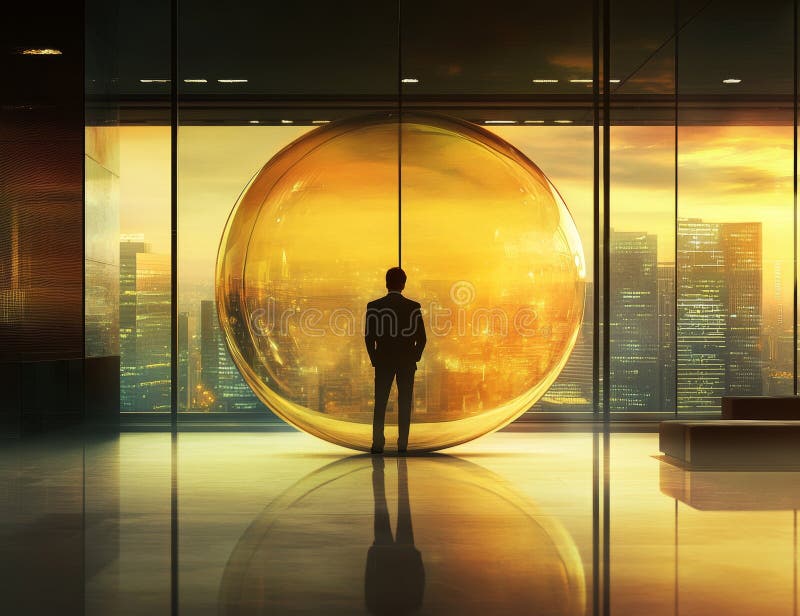 Shield Dome Protects Businessman Inside. Concept of Safety and Security ...