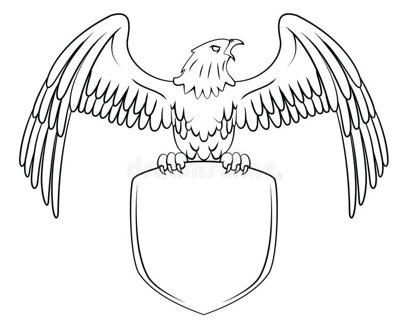 Shield with Eagle Black and White Illustration Stock Vector ...