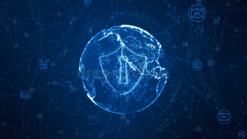 Shield and Email Icon on Secure Global Network , Cyber Security Concept ...
