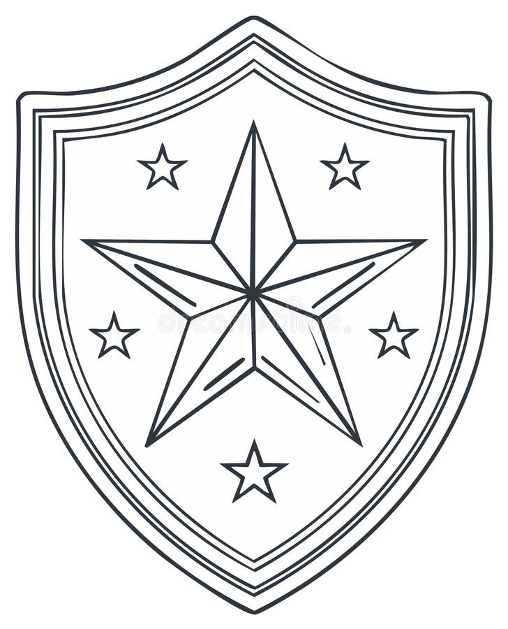 Shield Emblem with Central Star and Smaller Stars Outline Vector ...