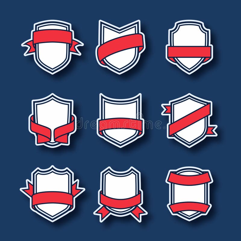 Shield Emblems with Red Ribbons in a Classic Heraldic Style Stock ...