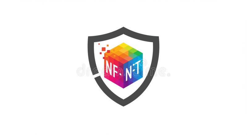 A Shield Encloses a Colorful, Pixelated Cube with the Letters "NF NFT ...