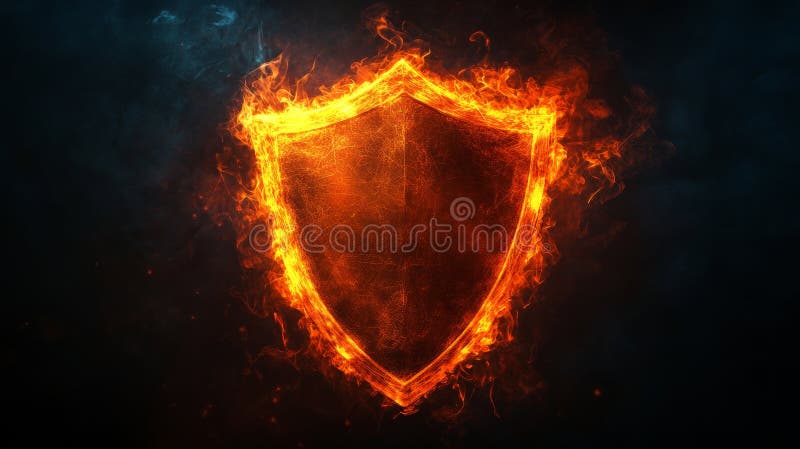 Shield Engulfed in Flames, Glowing Element. Security and Protection ...