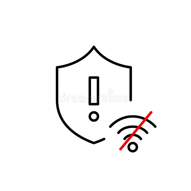 Shield, Exclamation Mark and No Wi-fi Symbol. Firewall Disconnected ...