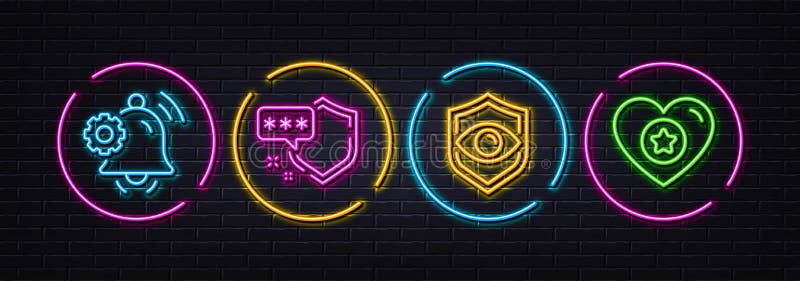 Shield, Eye Detect and Notification Bell Minimal Line Icons. for Web ...