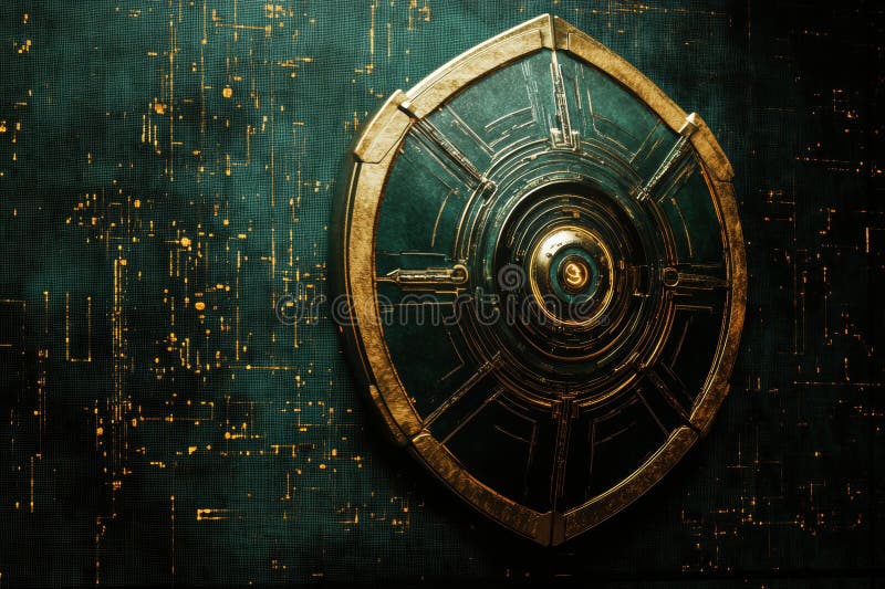 Shield Featuring Cybernetic Patterns and Robotic Eye Represents AI in ...