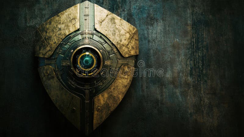 Shield Featuring Cybernetic Patterns and Robotic Eye Symbolizing ...