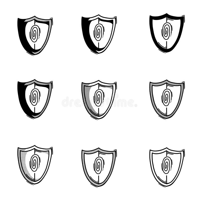 Shield Fingerprint Doodle Vector Icon. Drawing Sketch Illustration Hand ...