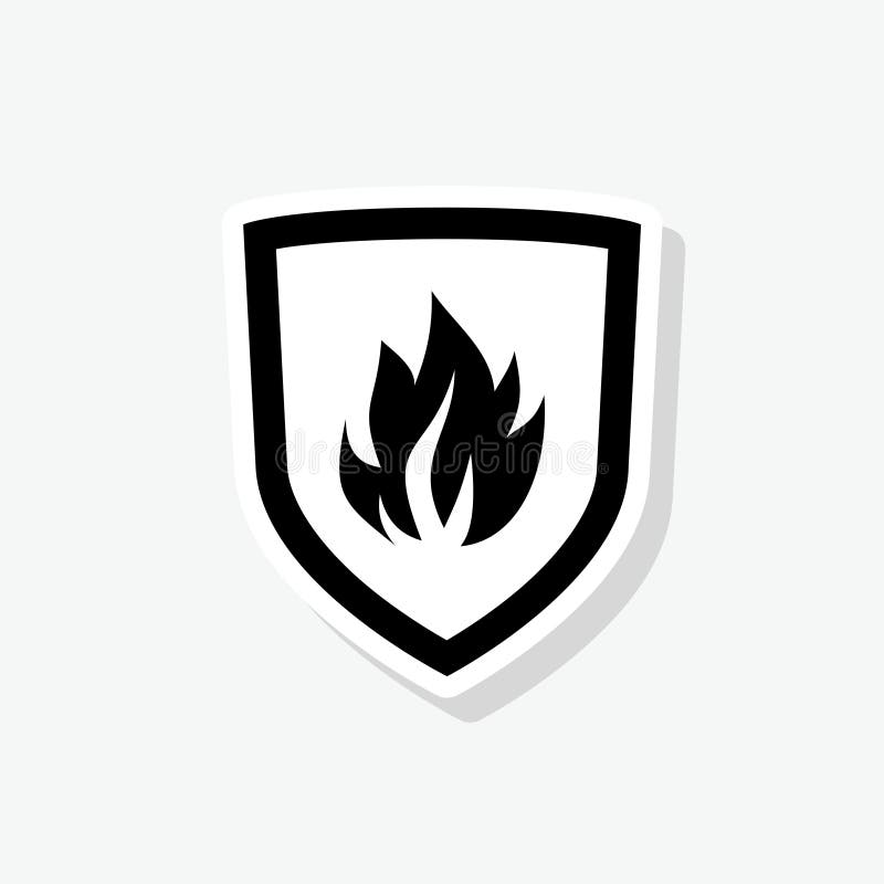 Shield with Fire Icon Sticker Sign for Mobile Concept and Web Design ...