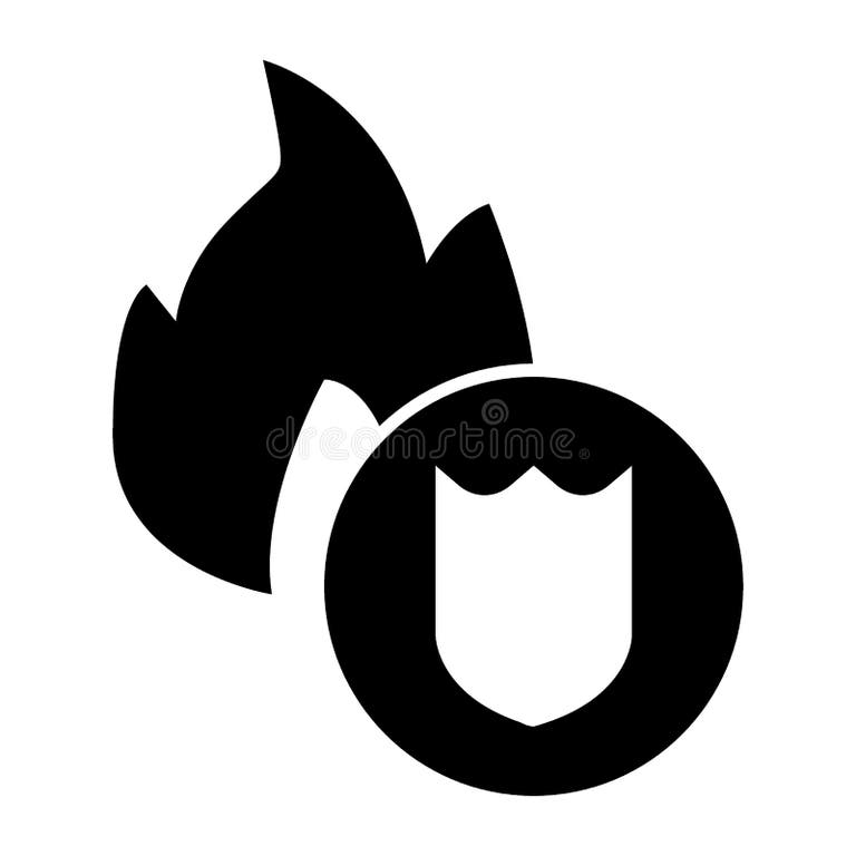 Shield with Fire Solid Icon. Fire Protection Vector Illustration ...