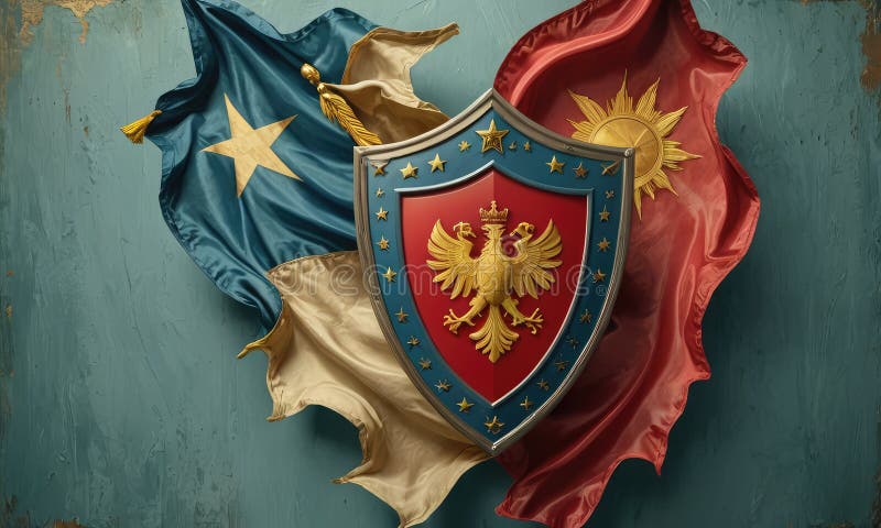 A Shield and a Flag are Shown in this Image, with the Shield Featuring ...