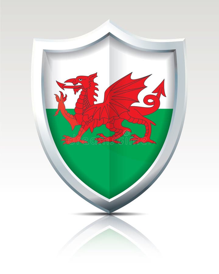 Shield with Flag of Wales stock vector. Illustration of symbol - 106738142