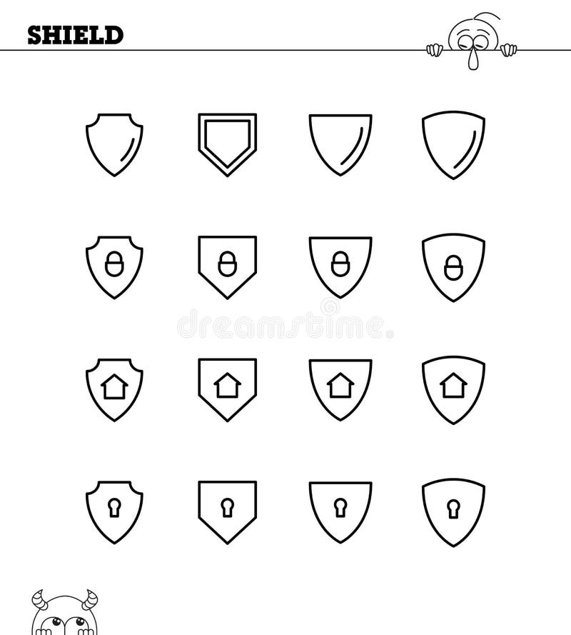 Shield flat icon set stock vector. Illustration of lock - 85531254