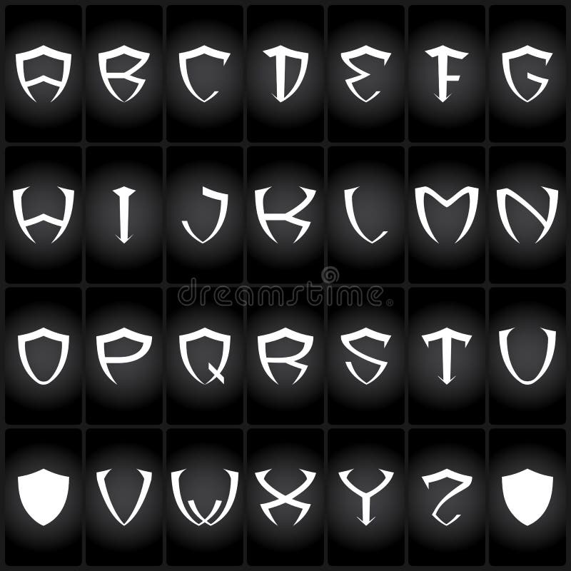 Shield Font, Alphabet. Logos Set. Vector Stock Vector - Illustration of ...