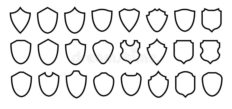 Shield Frame Set. Collection Shield Signs. Empty Outline Icons Stock Vector - Illustration of ...