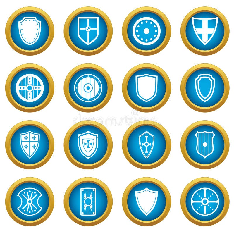Shield Frames Icons Blue Circle Set Stock Vector - Illustration of ...
