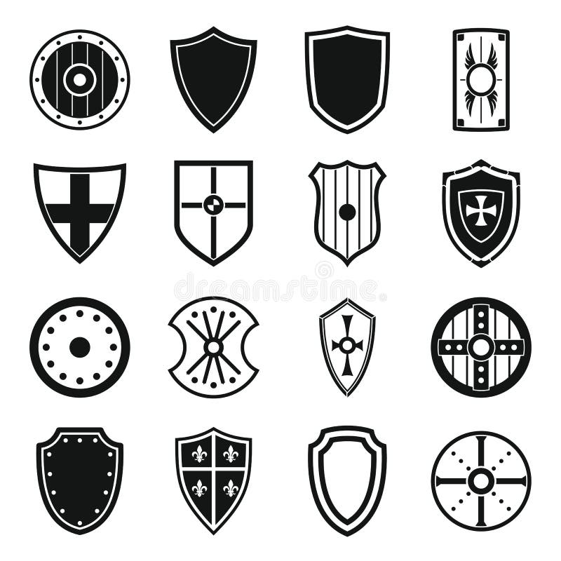 Shield Frames Icons Set, Simple Style Stock Illustration - Illustration ...