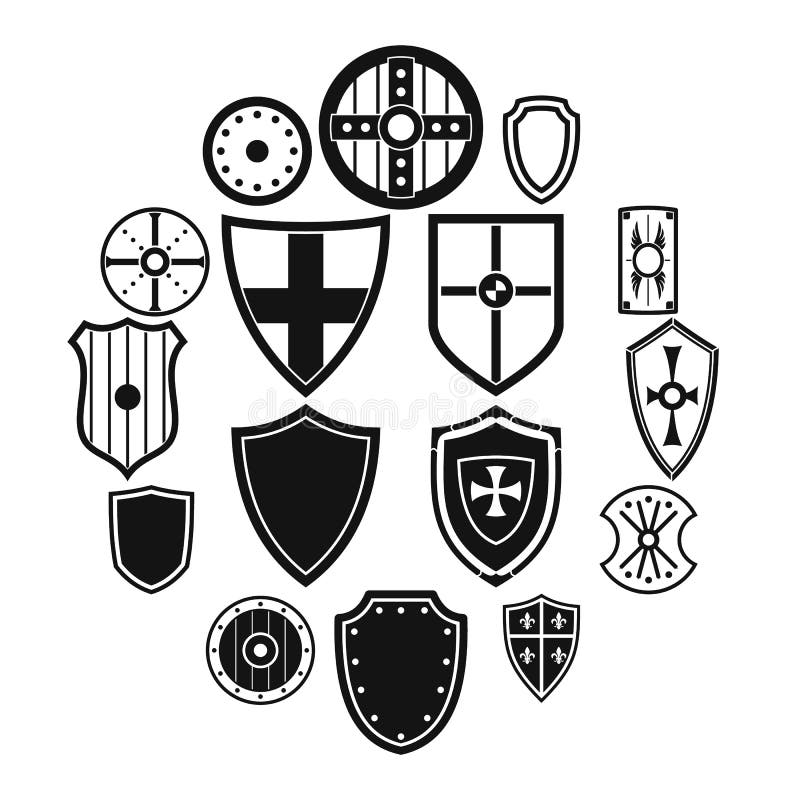 Shield Frames Icons Set, Simple Style Stock Vector - Illustration of ...