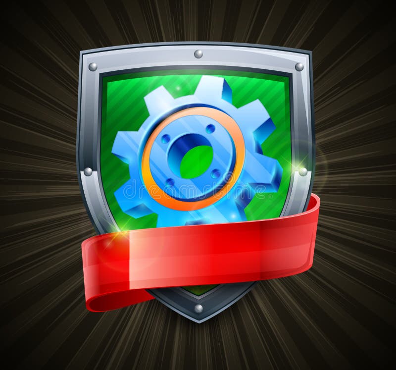 Shield with gear on black stock vector. Illustration of engine - 38862275