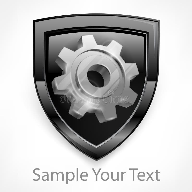 Shield with gear in grey stock vector. Illustration of security - 38862279