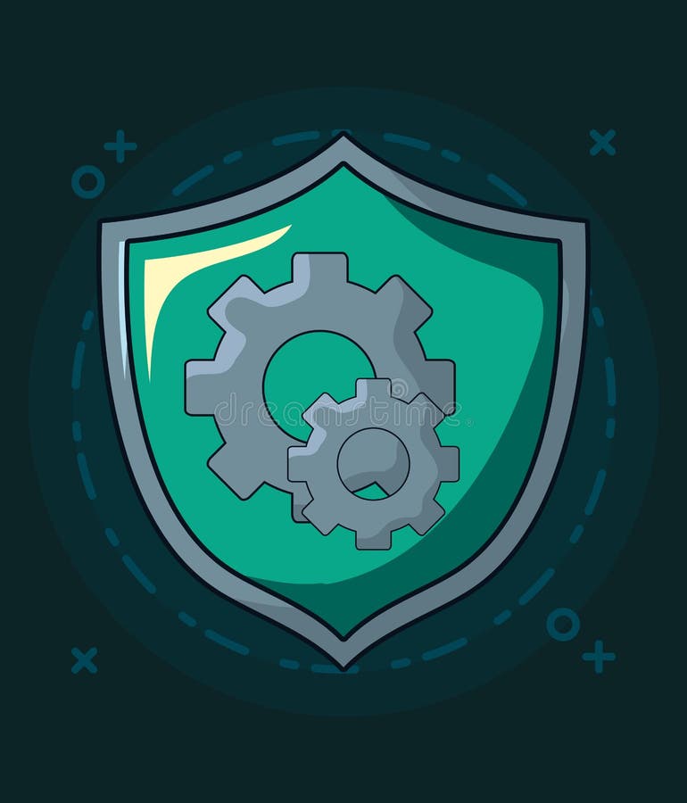 Shield with gears stock vector. Illustration of machine - 17340872