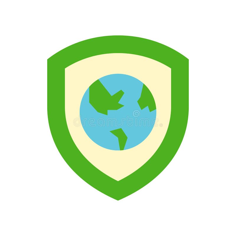 Shield and Globe or Planet Earth Icon Flat Design, World Environment ...