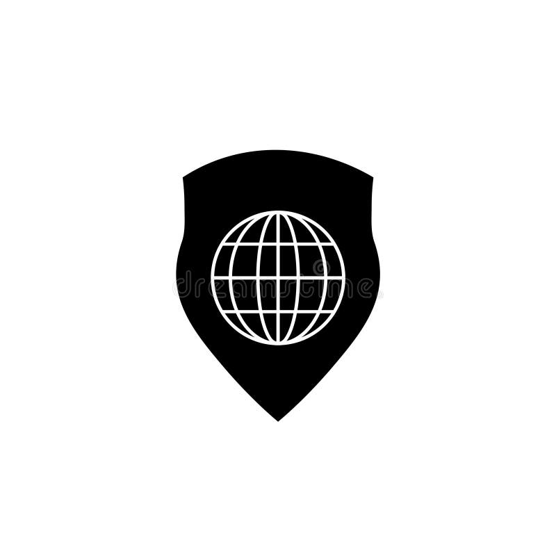 Shield with Globe Symbol. Security Shield Icon Isolated on White ...