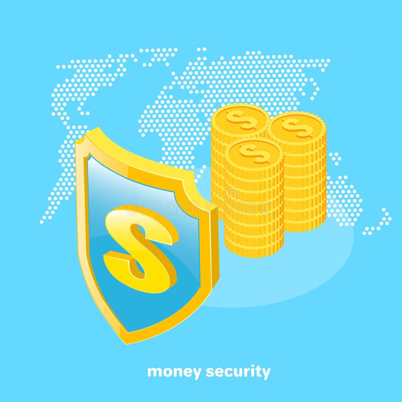 Shield and Gold Coins on the Background of the World Map Stock Vector ...