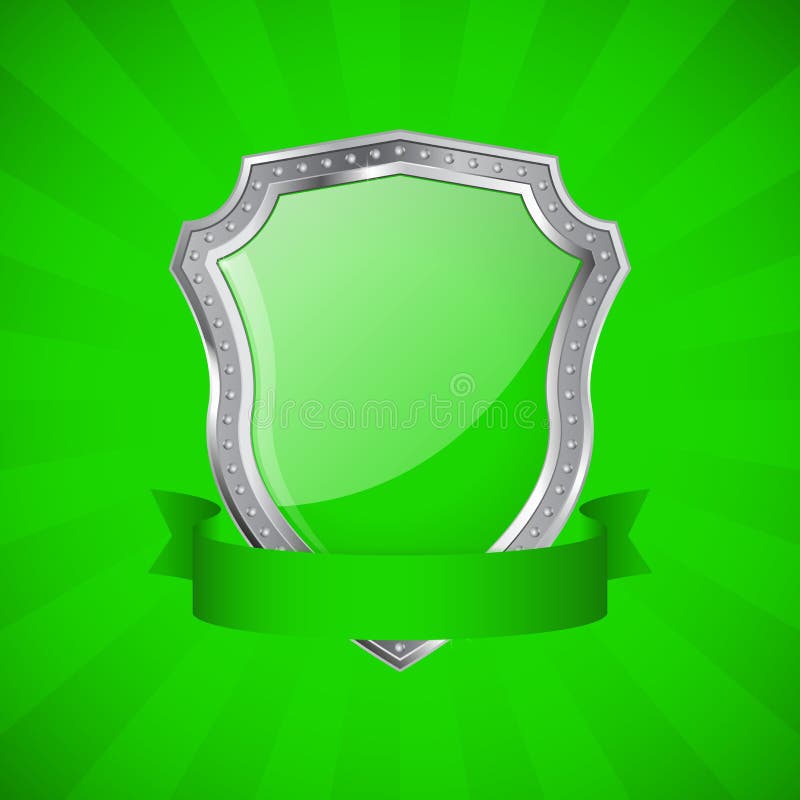 Shield. Green Glossy Shield with Metal Frame Stock Vector ...