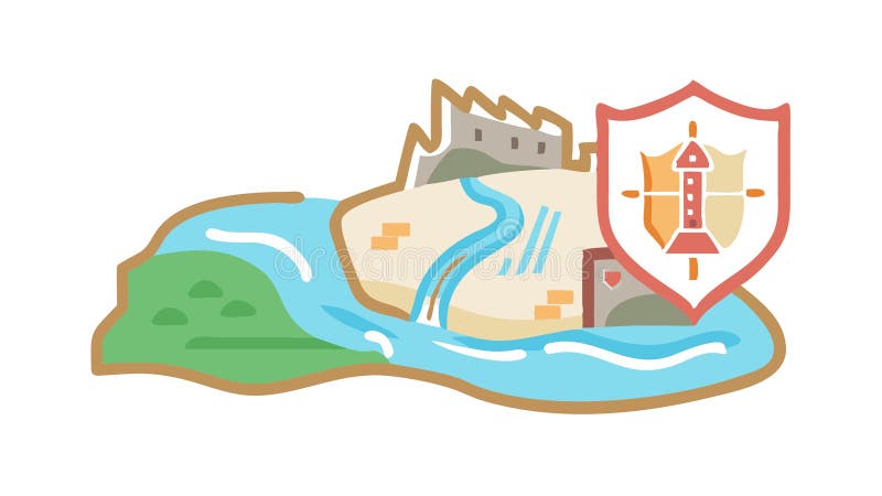 Shield Guarding a Castle on a River Icon for Kingdom Protection, Vector ...
