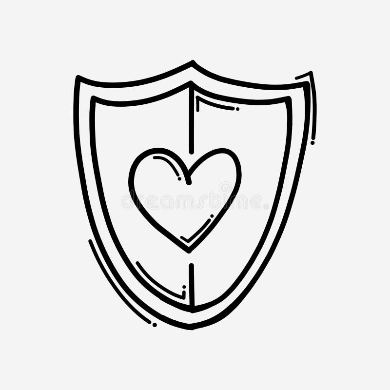 Shield Heart Doodle Vector Icon. Drawing Sketch Illustration Hand Drawn ...