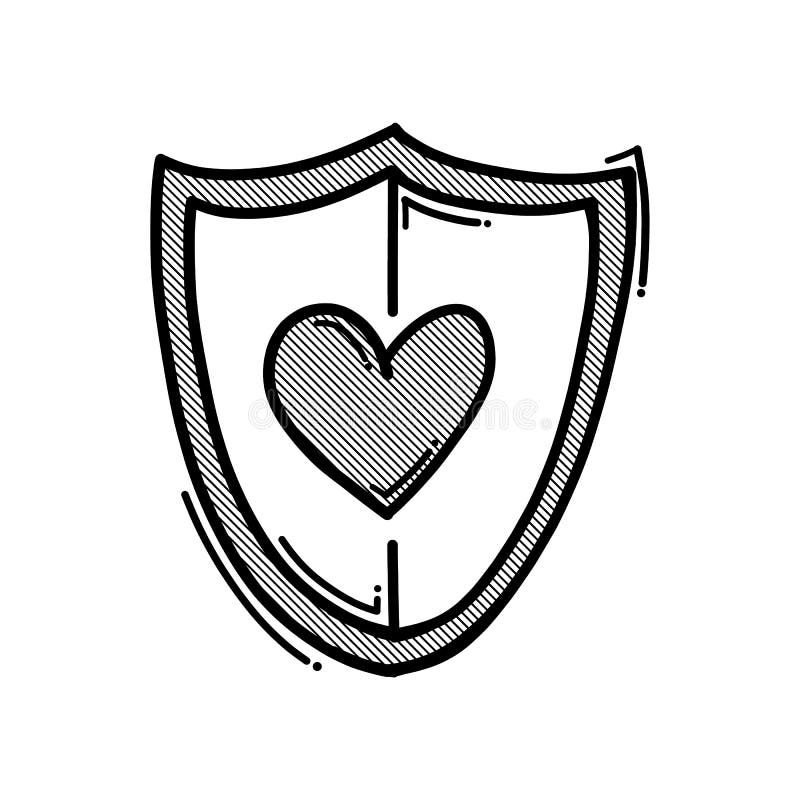 Shield Heart Doodle Vector Icon. Drawing Sketch Illustration Hand Drawn ...