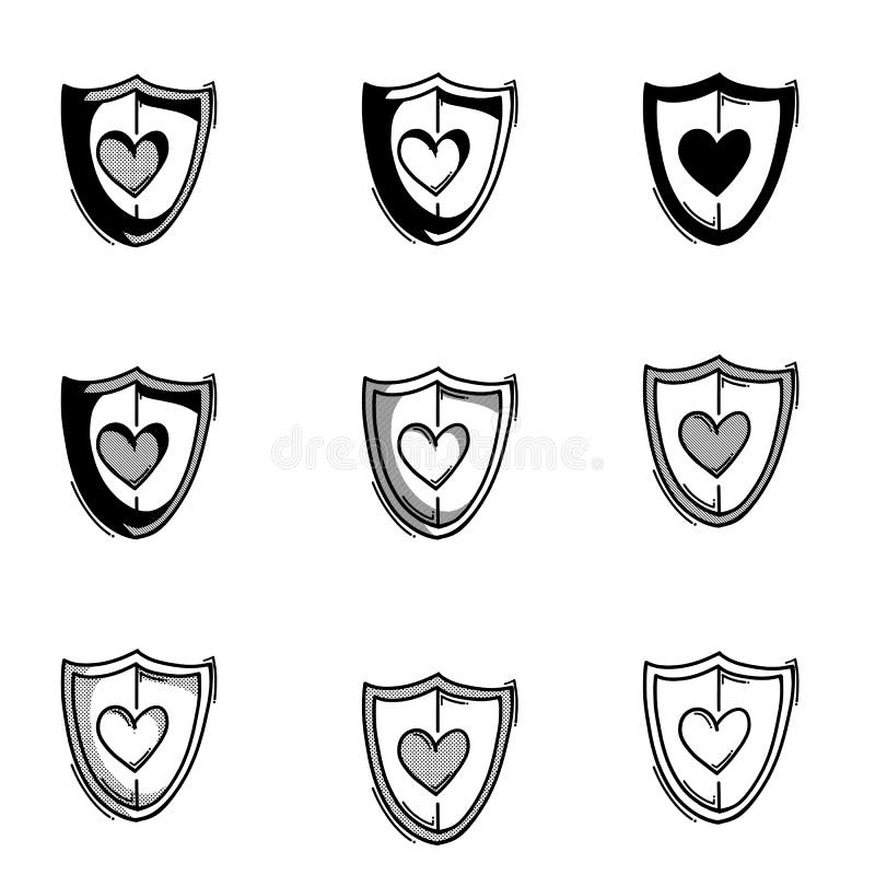 Shield Heart Doodle Vector Icon. Drawing Sketch Illustration Hand Drawn ...