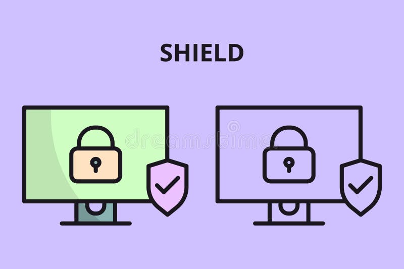 Cyber Security Icon: Protected Computer with Shield Stock Vector ...