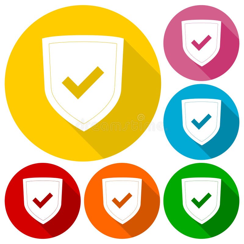 Shield Icon Check Sign with Long Shadow Set Stock Vector - Illustration ...