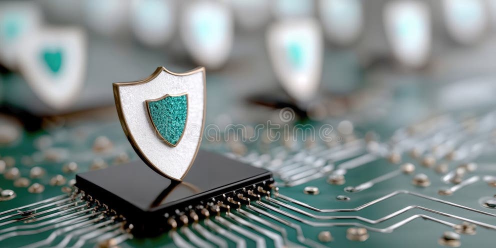 Generative AI Shield Icon on Computer Chip Representing Data Protection ...