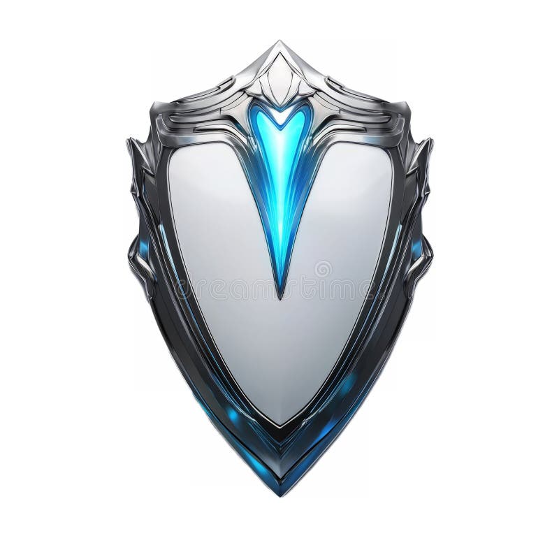 Shield Icon in 3D Style with Metallic Edges and Blue Center, Floating ...