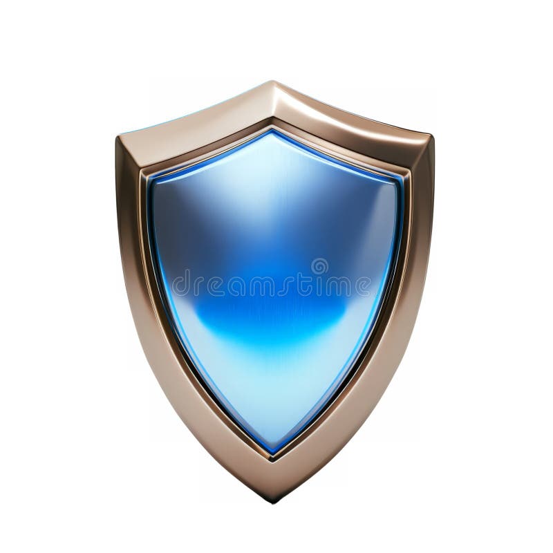 Shield Icon in 3D Style with Metallic Edges and Blue Center, Floating ...