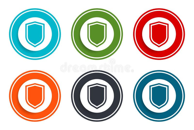 Shield Icon Flat Vector Illustration Design Round Buttons Collection 6 ...