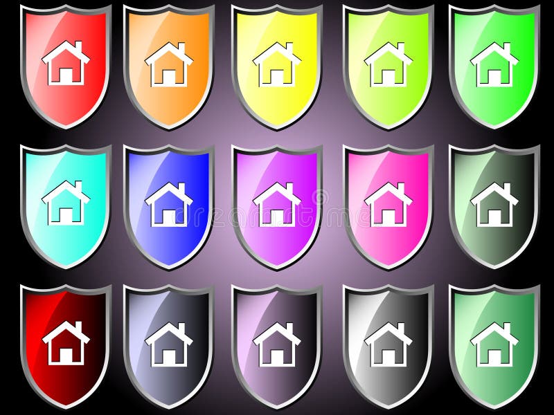 Shield icon with home stock illustration. Illustration of glossy - 12138884